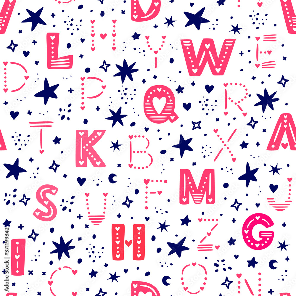 Seamless repeating vector pattern of love English alphabet lettering ...