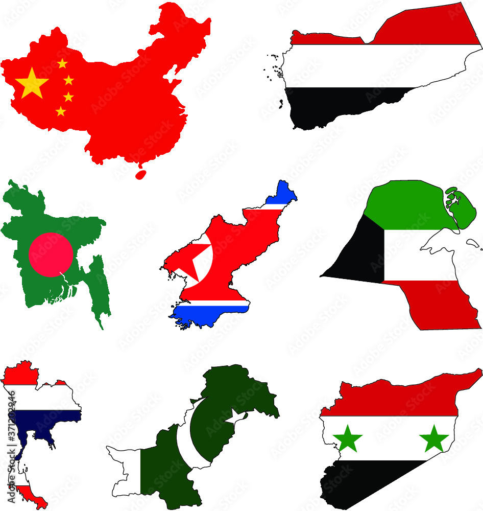 maps of asian countries with flags Stock Vector | Adobe Stock