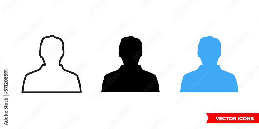 Silhouette icon of 3 types color, black and white, outline. Isolated ...