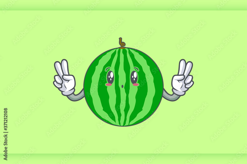 UH , OH, GASP Face Emotion. Double Peace Hand Gesture. Watermelon Fruit ...