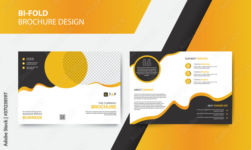 yellow brochure template design, bifold vector brochure design ...