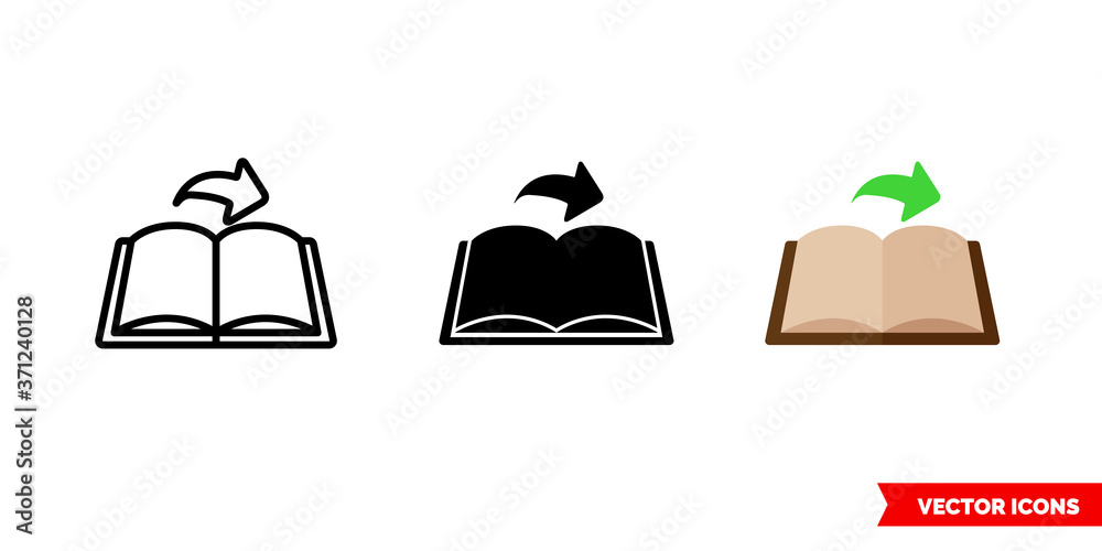 Turn book page icon of 3 types color, black and white, outline ...