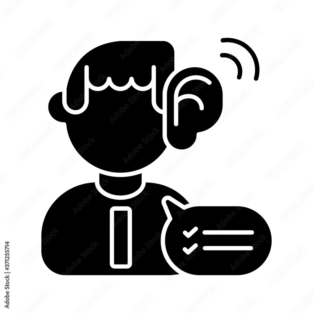 Listening skills black glyph icon. Communication abilities ...