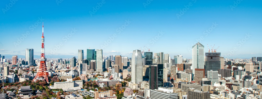 Panorama of Tokyo with a television tower. Japanese city top view ...