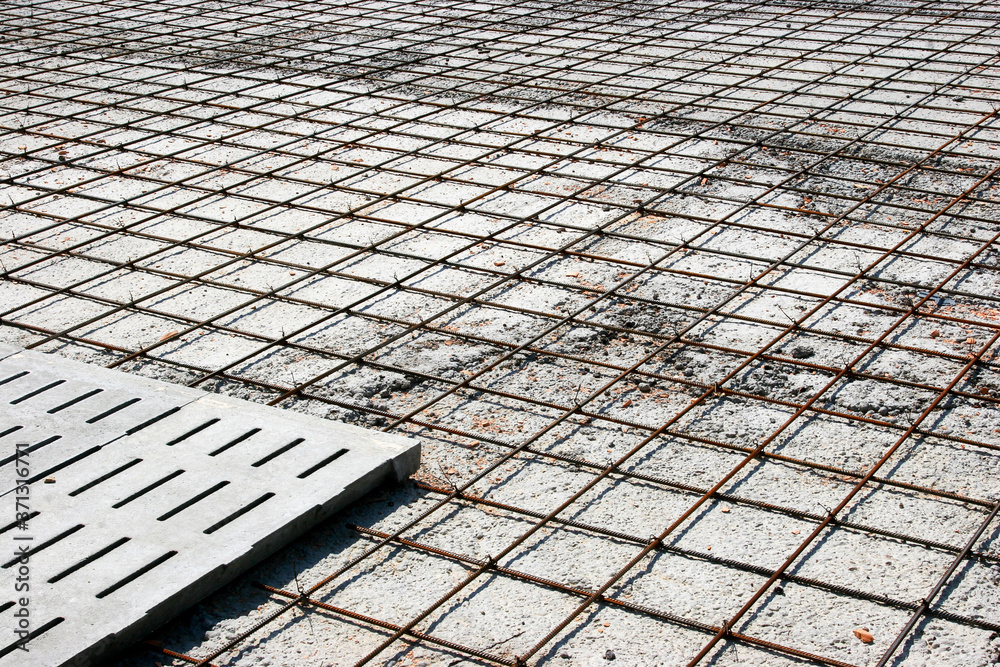 Reinforcement metal framework for concrete pouring. Ready for filling ...