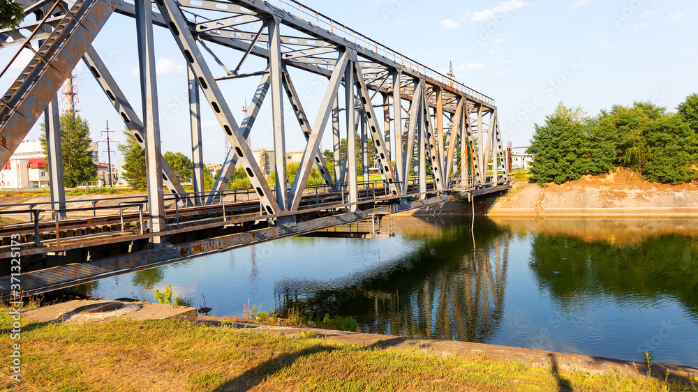 Railway bridge over the Pripyat river, Chernobyl. Metal structure ...