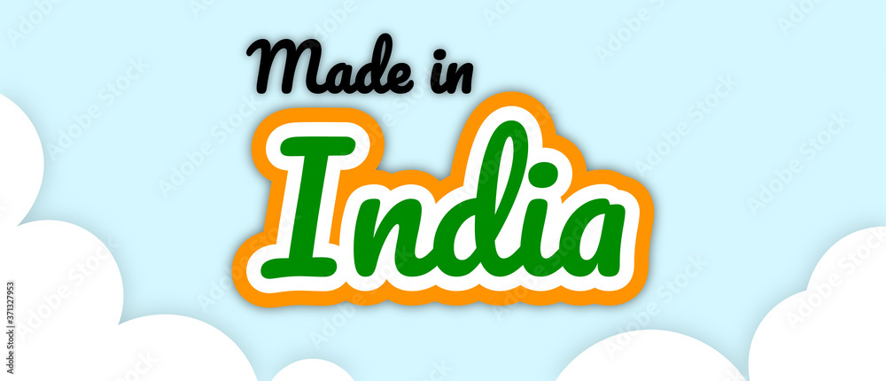 Bold stroke text style "Made in India" vector illustration. Text in ...