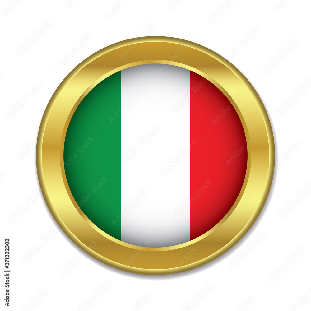 Simple bright round Italy golden badge icon with Italian country flag ...