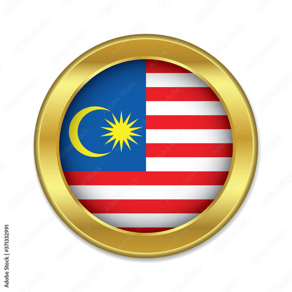 Simple round Malaysia golden badge icon with Malaysian country flag ...