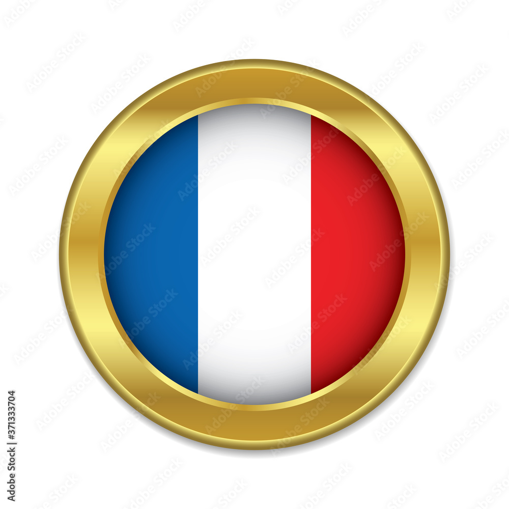 Simple bright round France golden badge icon with French country flag ...