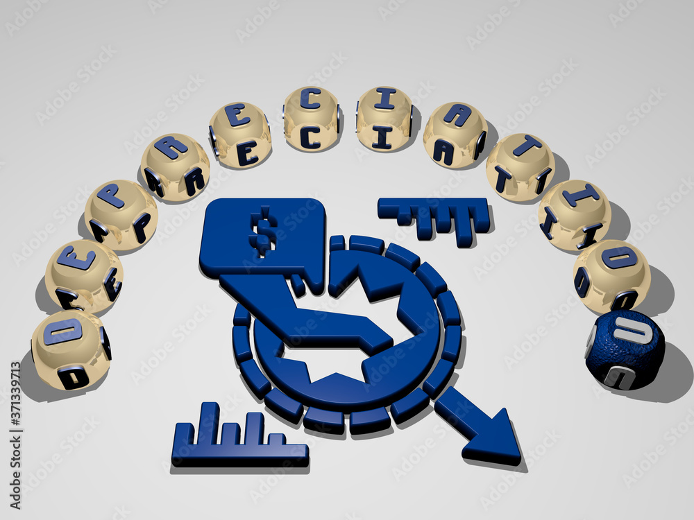 depreciation 3D icon surrounded by the text of cubic letters - 3D ...