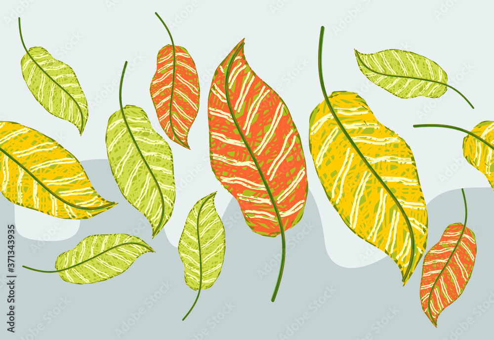 Leaf composition design, romantic landscape vector with leaves, various ...