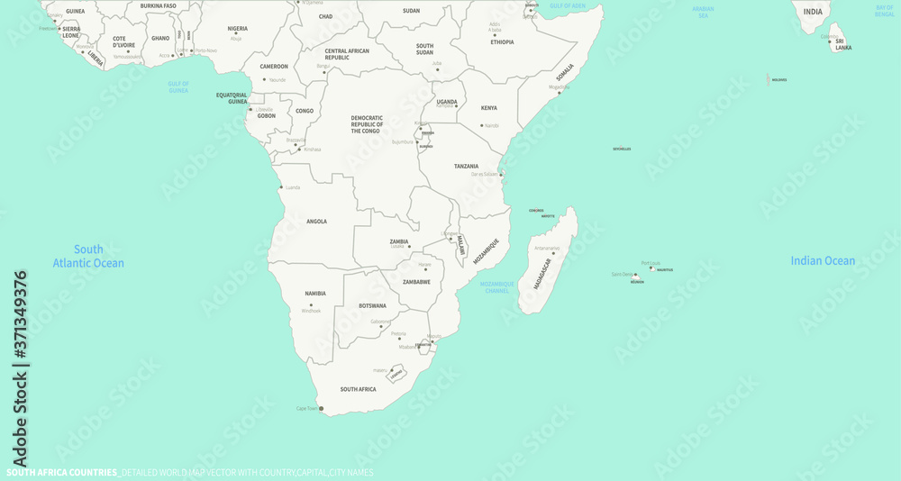 South Africa Countries map. Detailed world Map Vector with Country ...