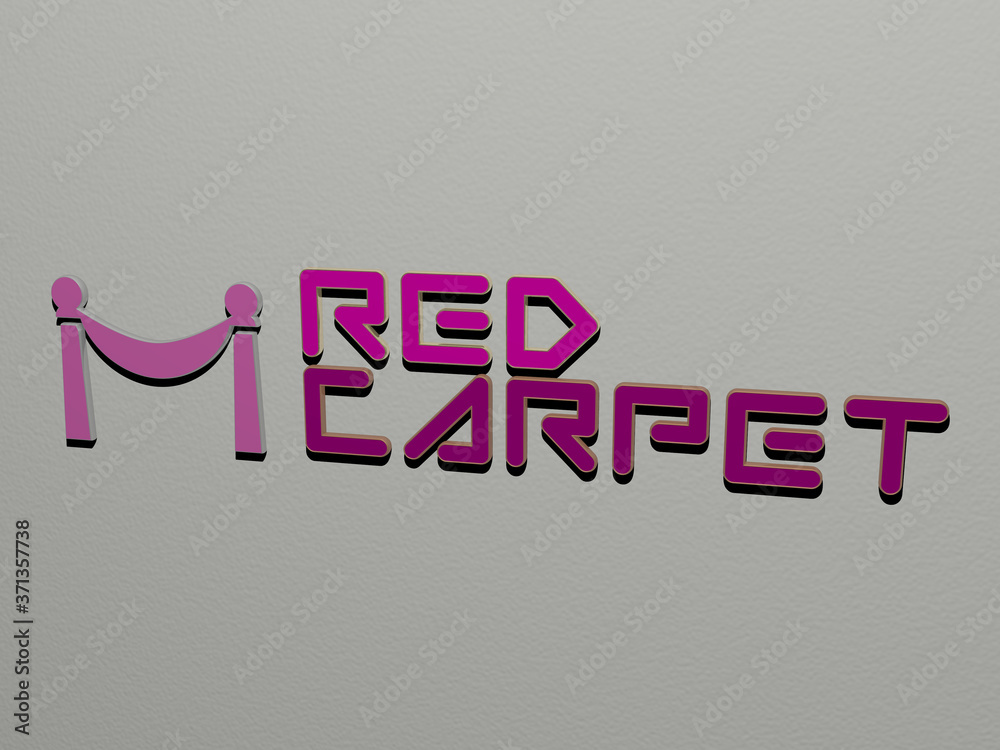 RED CARPET icon and text on the wall - 3D illustration for background ...