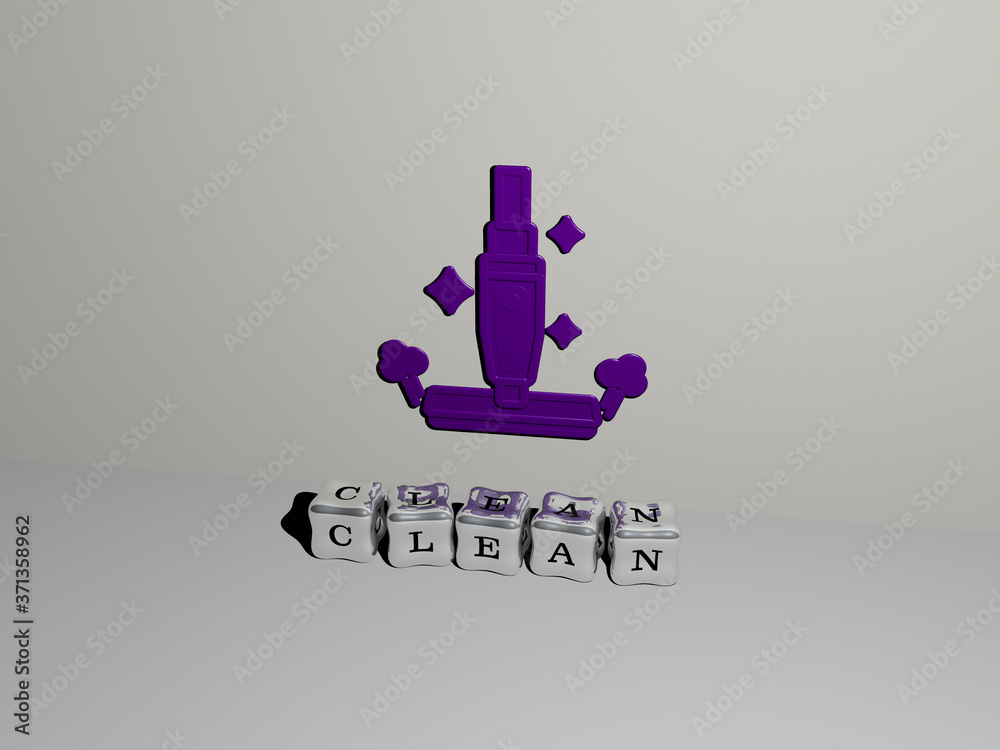 CLEAN 3D icon on the wall and cubic letters on the floor - 3D ...