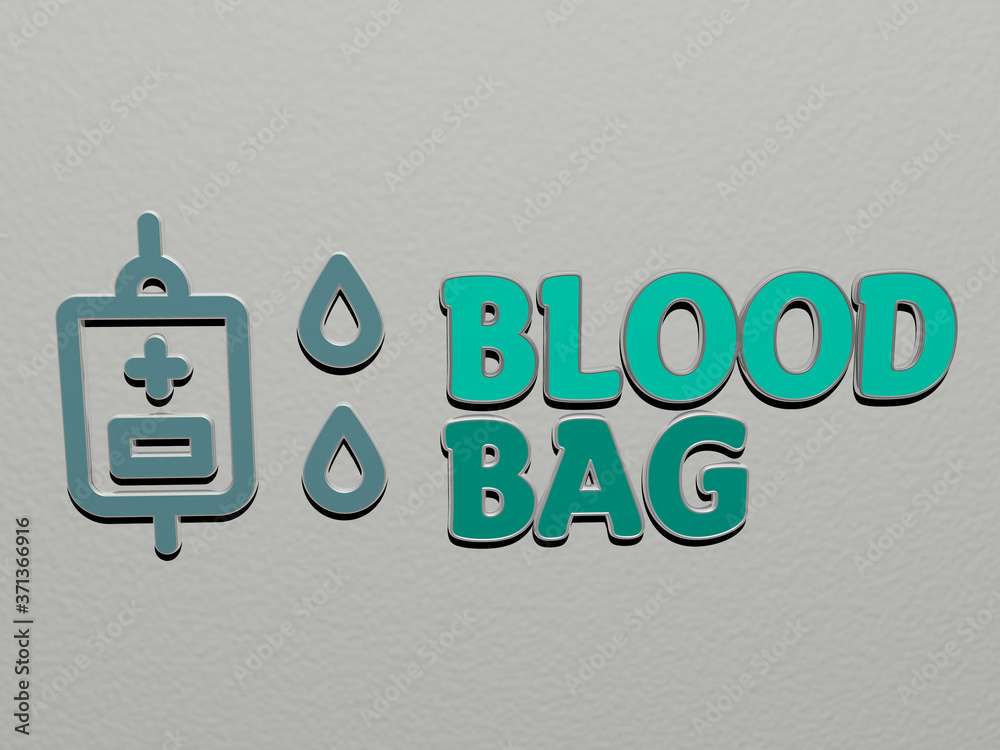 BLOOD BAG icon and text on the wall - 3D illustration for background ...