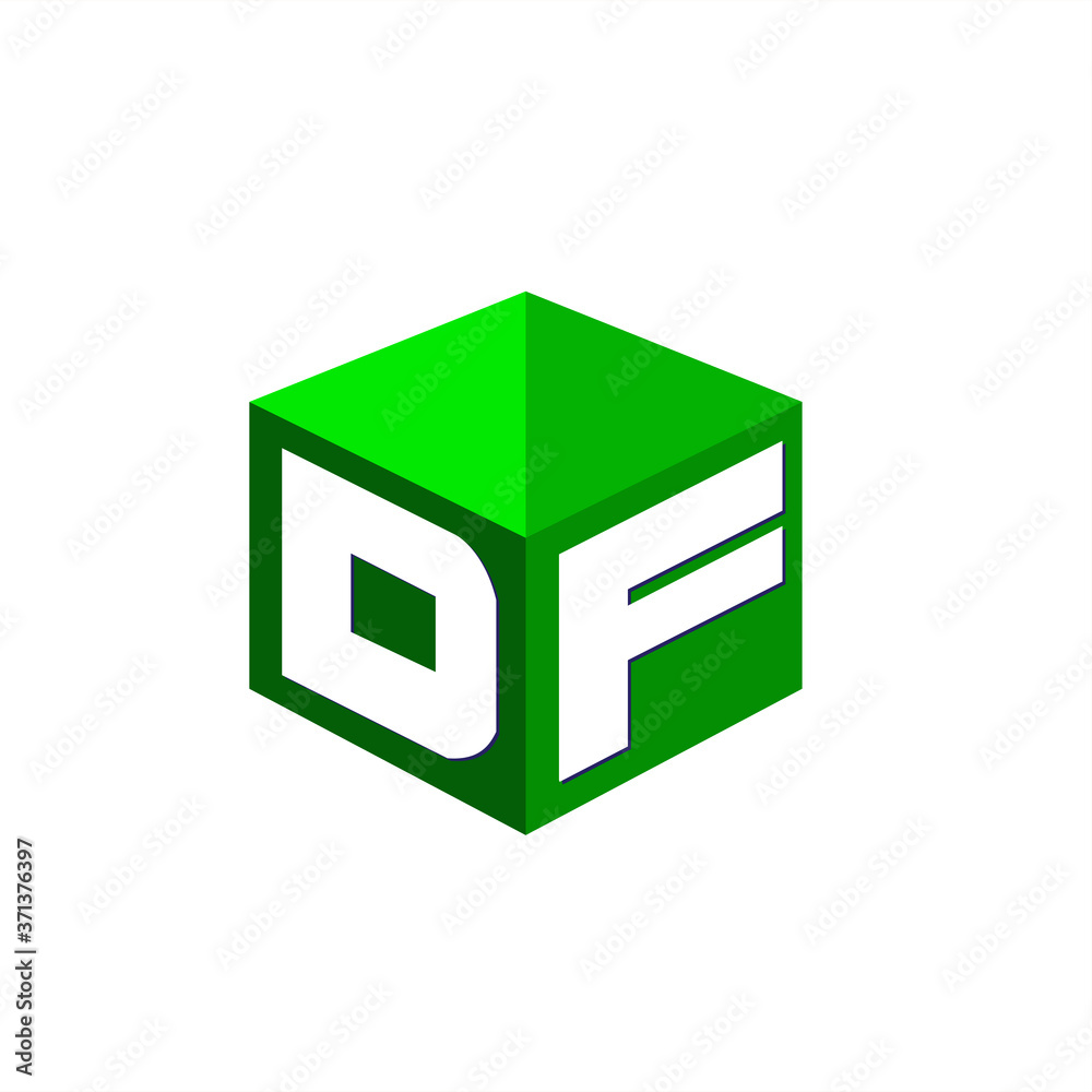 Letter DF logo in hexagon shape and green background, cube logo with ...