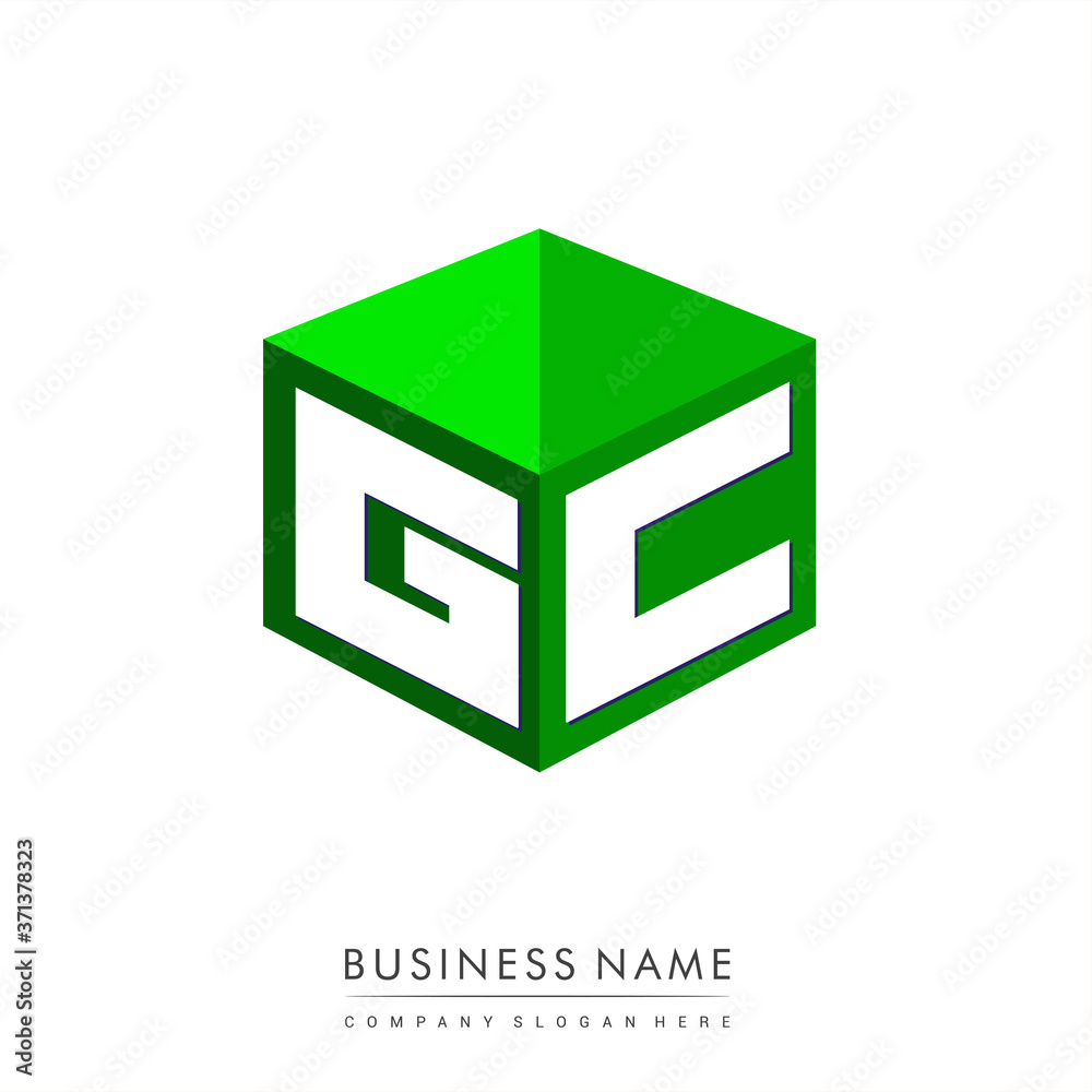 Letter GC logo in hexagon shape and green background, cube logo with ...