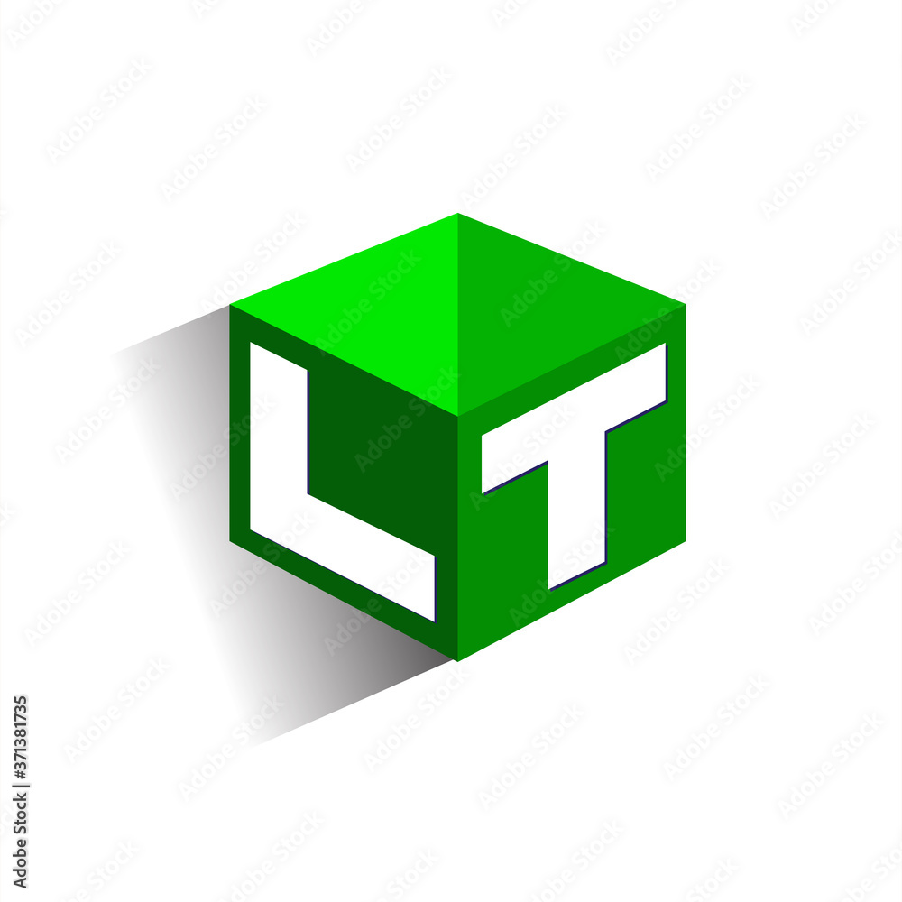 Letter LT logo in hexagon shape and green background, cube logo with ...