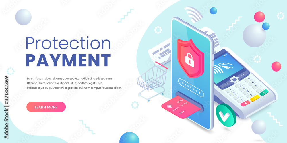Vetor de Internet payments protection banner. Secure nfc smartphone ...