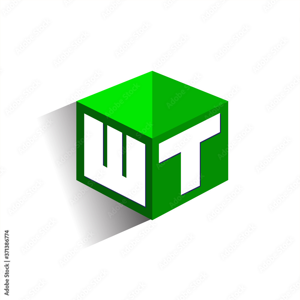 Letter WT logo in hexagon shape and green background, cube logo with ...