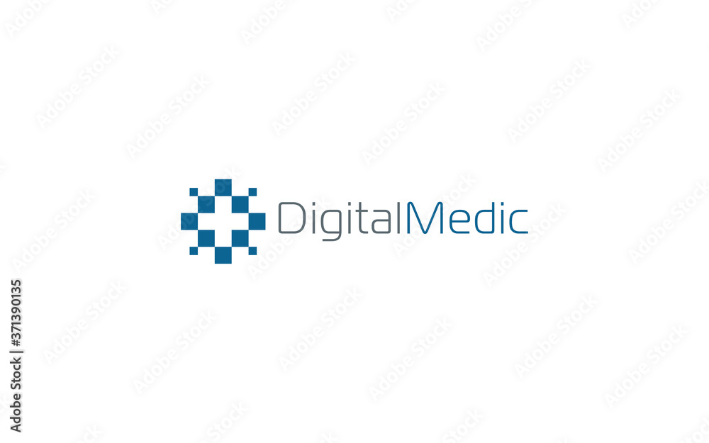 Medical logo is formed with digital symbols to form the medical cross ...