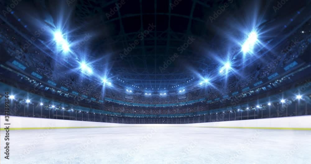 Sport stadium video background with ice rink playground, flashing ...