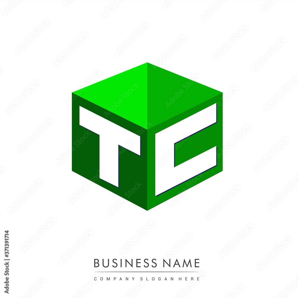 Letter TC logo in hexagon shape and green background, cube logo with ...