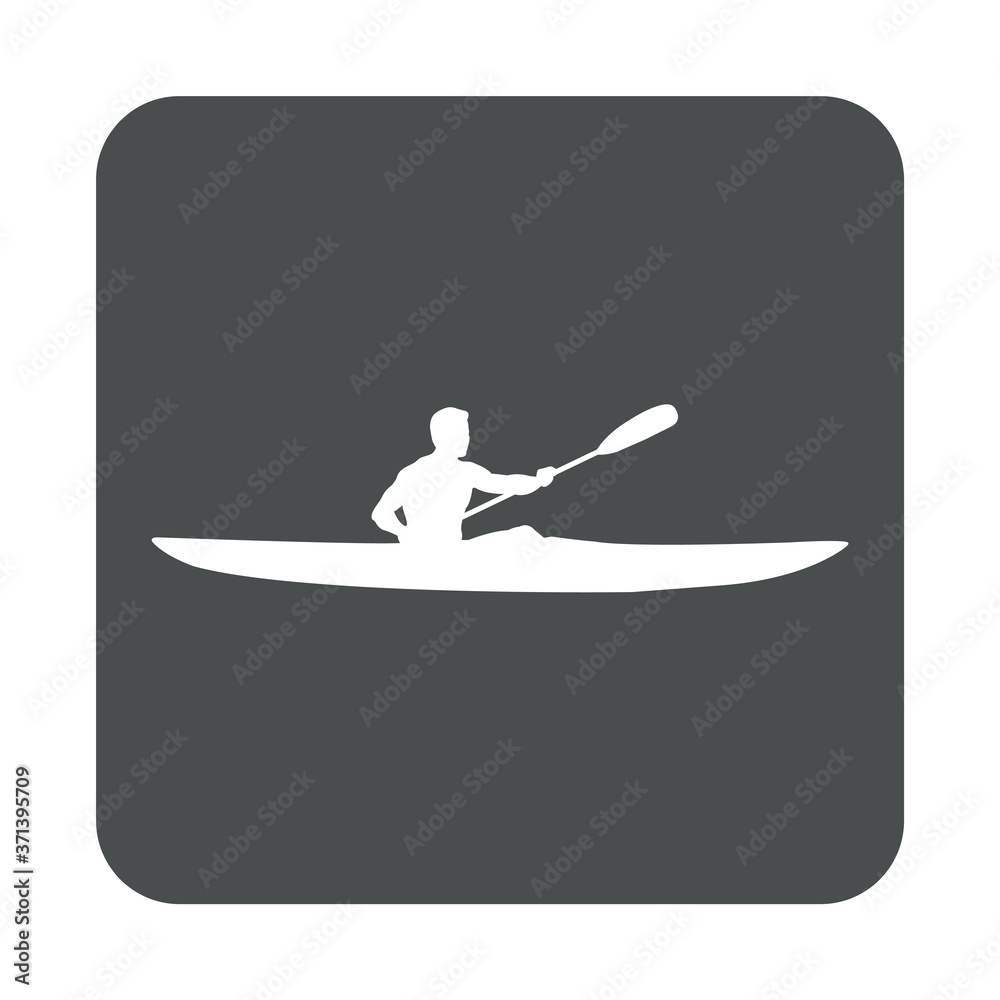 Deporte acuático. Silueta hombre remando en kayak en cuadrado color ...