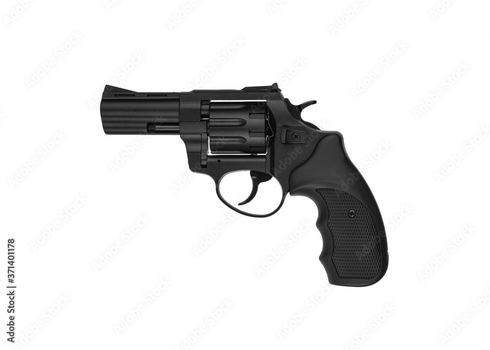Pistol revolver isolate on a white back. Short-barreled weapon for self ...