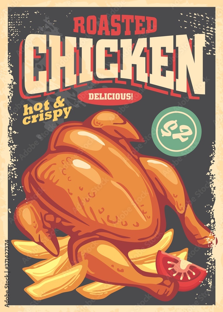 Roasted chicken flyer design in retro style made for restaurants ...