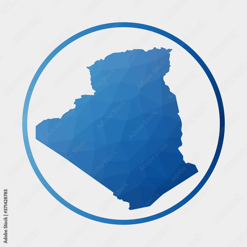 Algeria icon. Polygonal map of the country in gradient ring. Round low ... Algeria icon. Polygonal map of the country in gradient ring. Round low ...