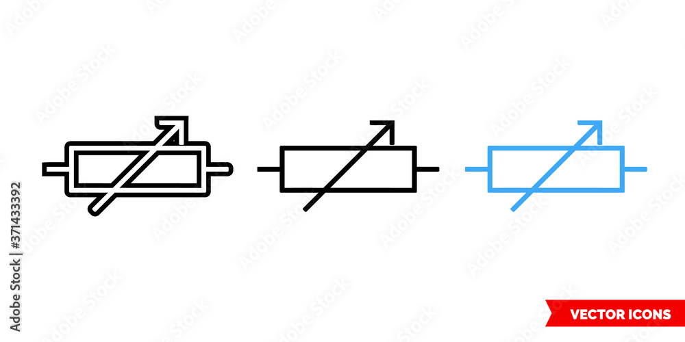 Variable resistor symbol icon of 3 types color, black and white ...