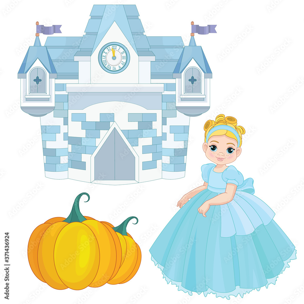 Cute little Cinderella Fairy Tale Set Stock Vector | Adobe Stock