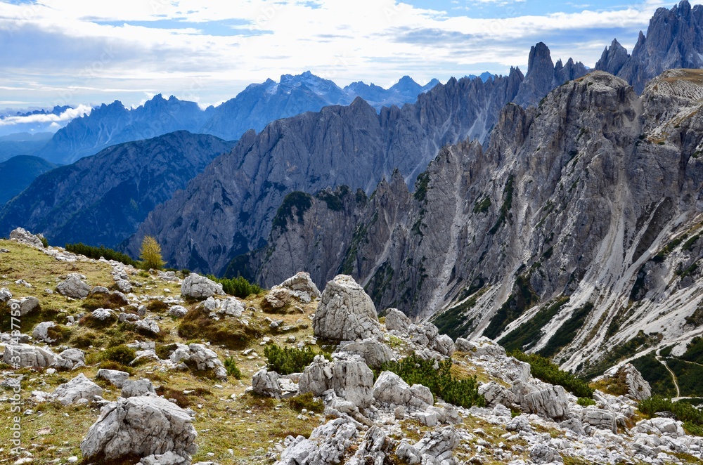 Dolomites Alps, view from Three Peaks (Drei Zinnen), South Tirol, Italy ...