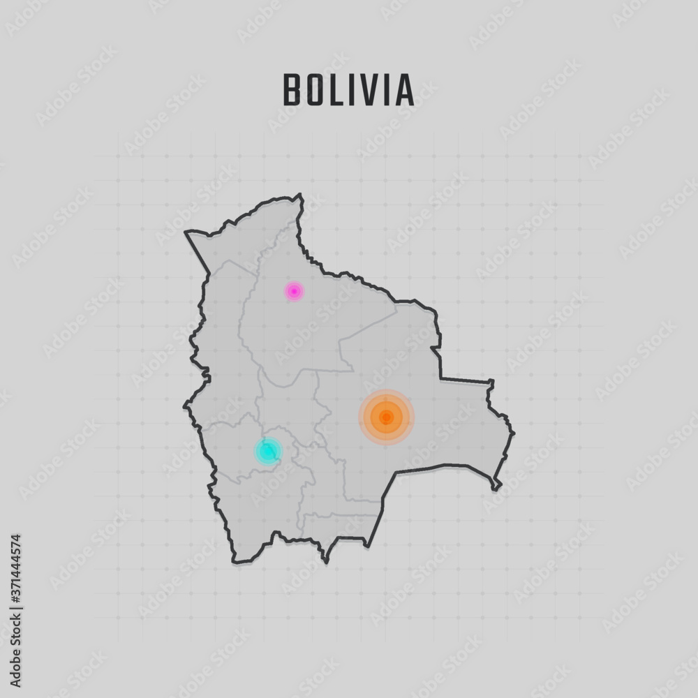 Map of Bolivia with all states and radar spot on map. Each city has ...