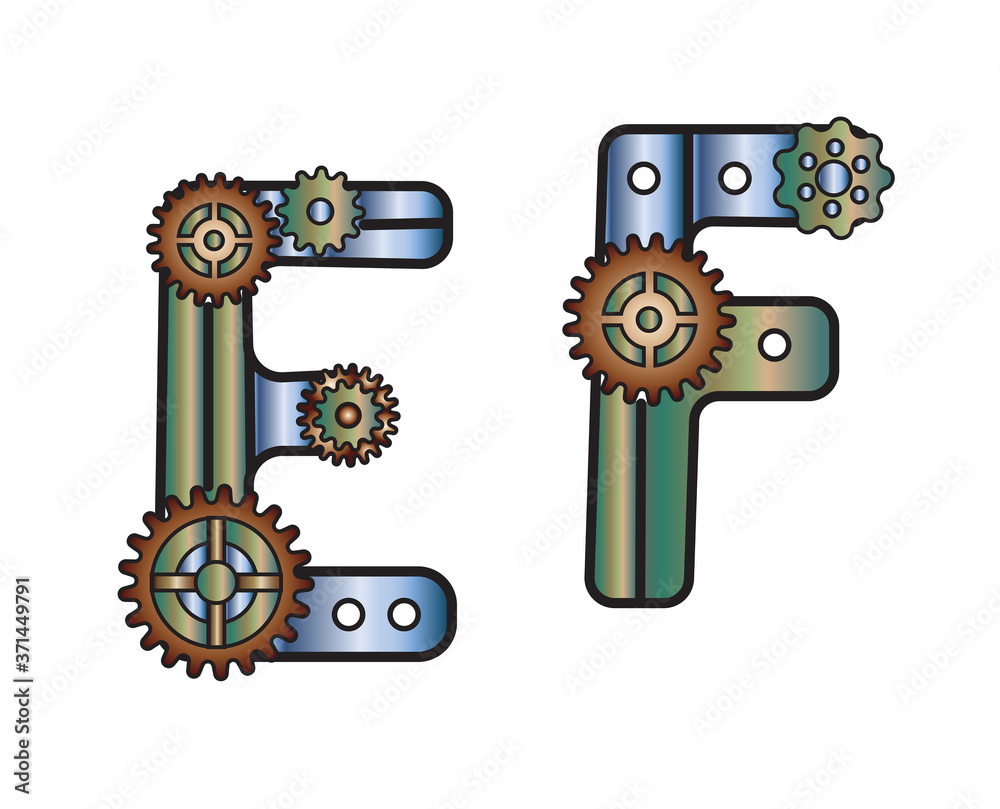 The Font In The Style Of Steampunk. Mechanical metal alphabet with ...