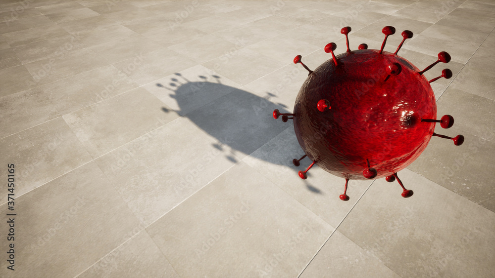 Concept or conceptual red 3d illustration of coronavirus on ceramic ...