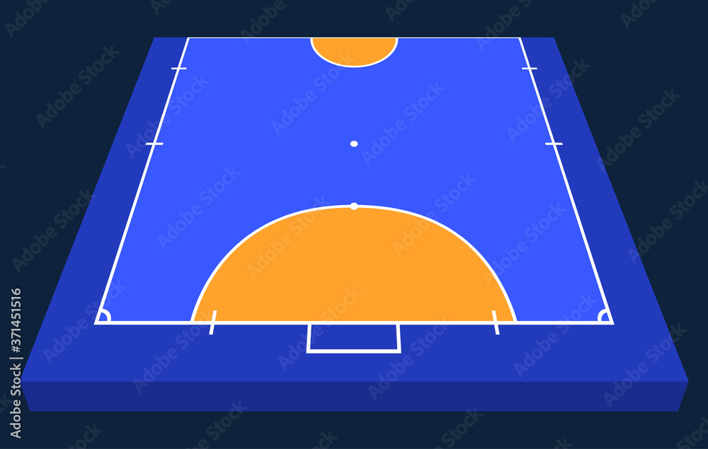 Perspective view half Field for futsal. Orange Outline of lines futsal ...