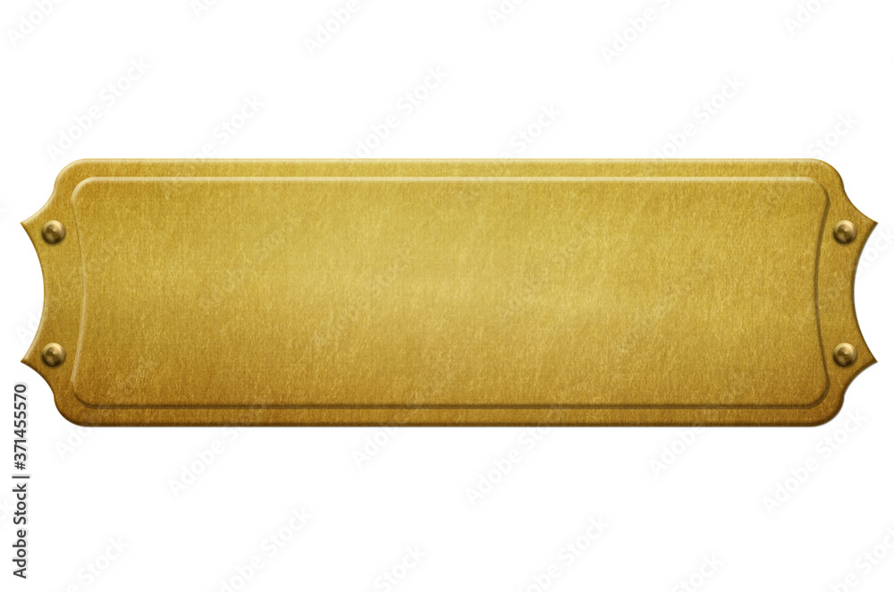 Gold metal plate with rivets on white background 3D illustration Stock ...