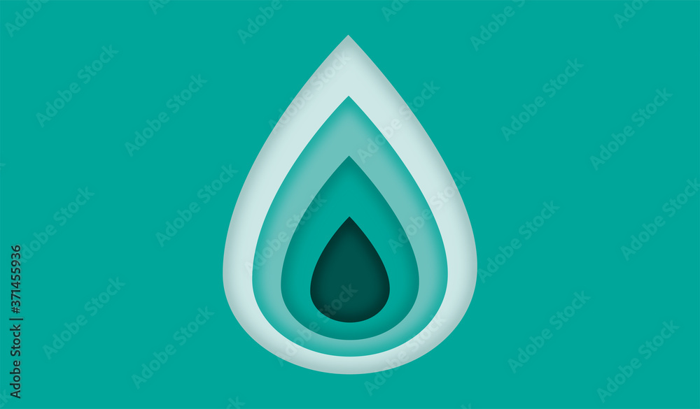 3D illustration in the style of paper cut, water drop layers of paper ...