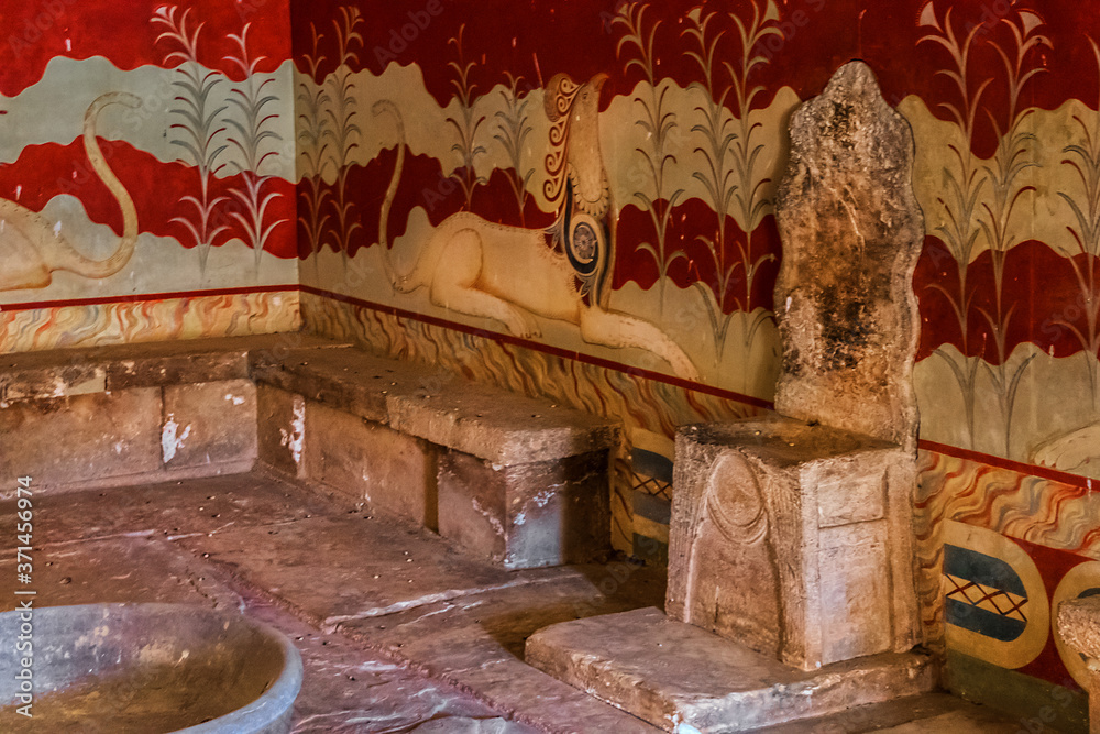 Little Throne Room in Minoan palace at Knossos on Greek Mediterranean ...