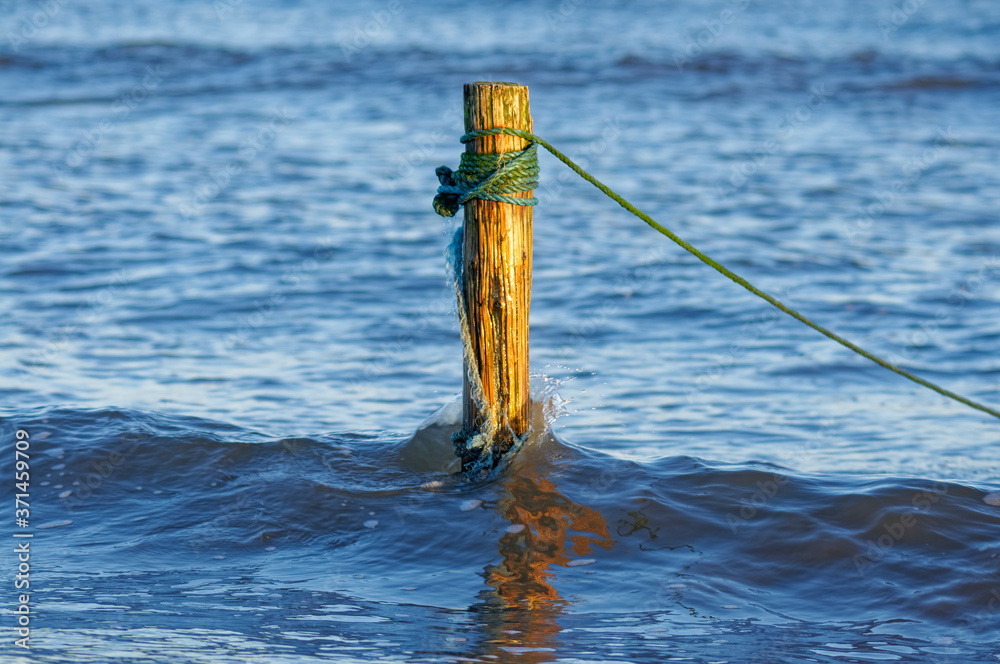 A wooden Stake or Post in the shallow water of St Cyrus used to ...