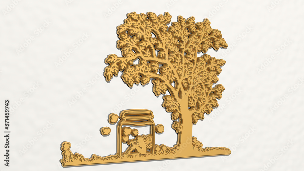 FAIRY IN A JAR UNDER A TREE 3D drawing icon - 3D illustration for ...