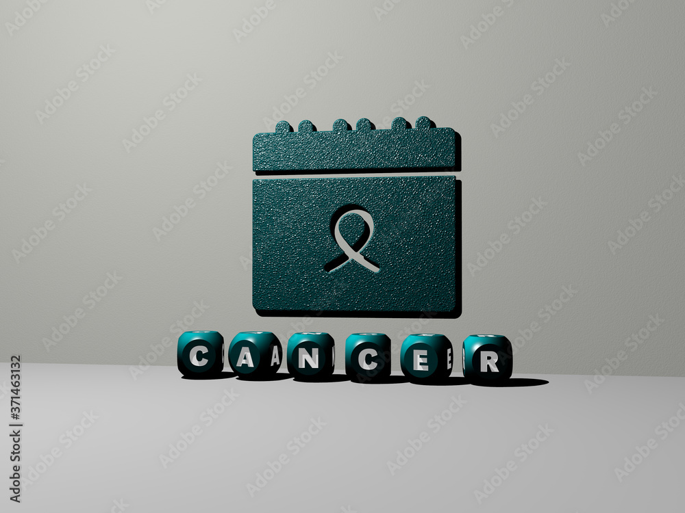 3D illustration of CANCER graphics and text made by metallic dice ...