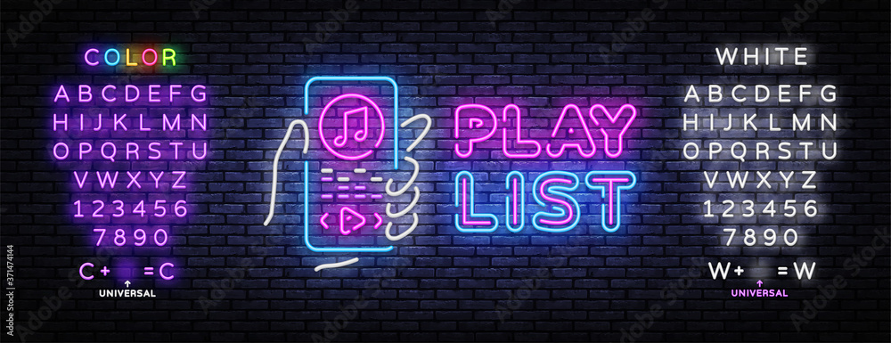 Playlist Neon sign Vector. Music Playlist neon poster, design template ...