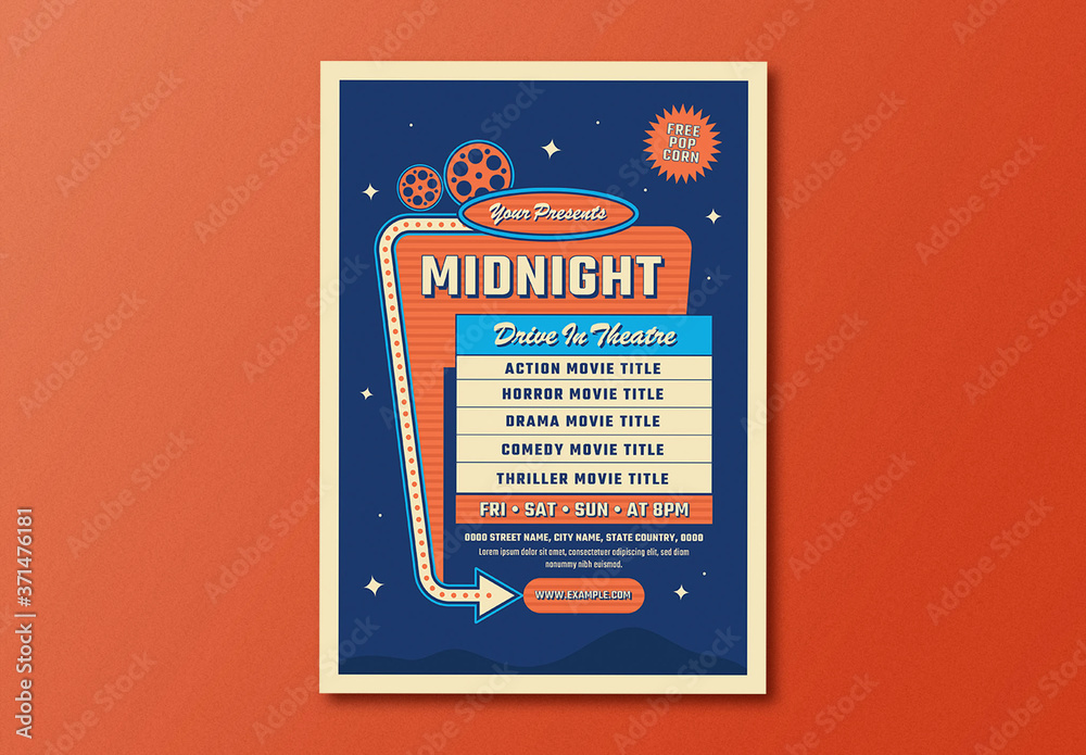 Drive in Movie Theater Flyer Layout Stock Template | Adobe Stock