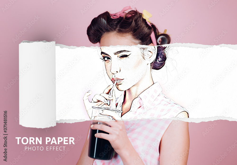 Comic Photo Effect with Torn Paper Mockup Stock Template | Adobe Stock