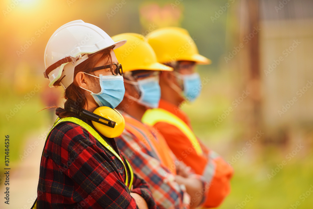 Corona or Covid-19 wear masks during the design of construction. New ...