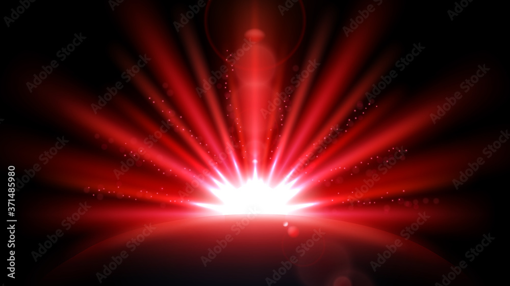 Red Rays with Lens Flare isolated on Black Background. Widescreen ...